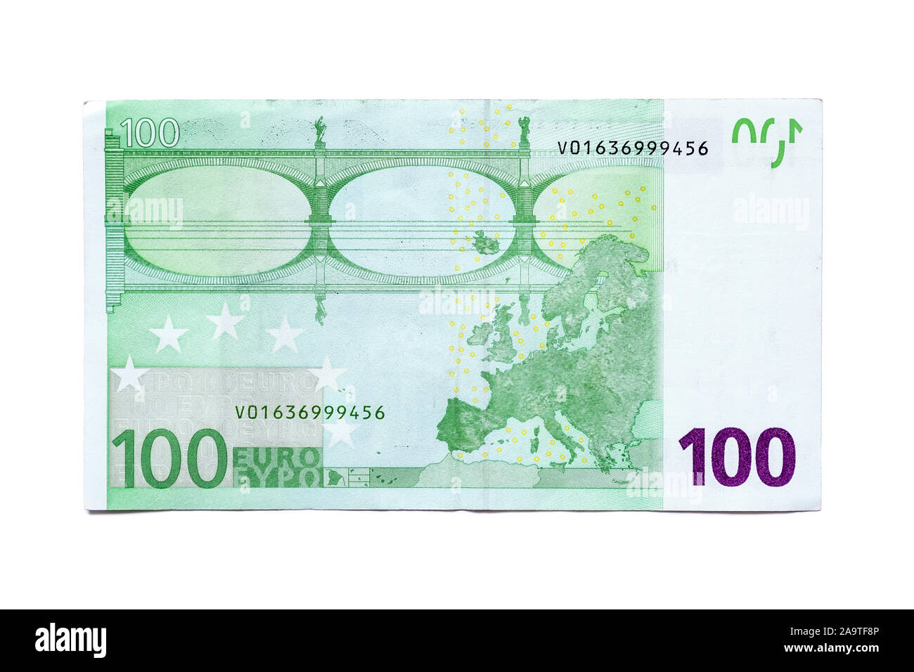 100 Euro banknote close-up isolated on a white background Stock Photo ...