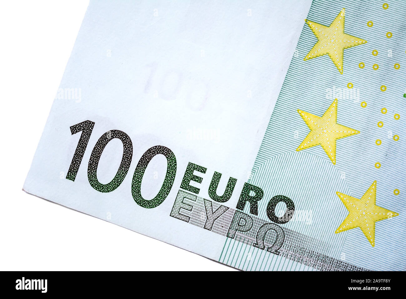 100 Euro banknote close-up isolated on a white background Stock Photo ...
