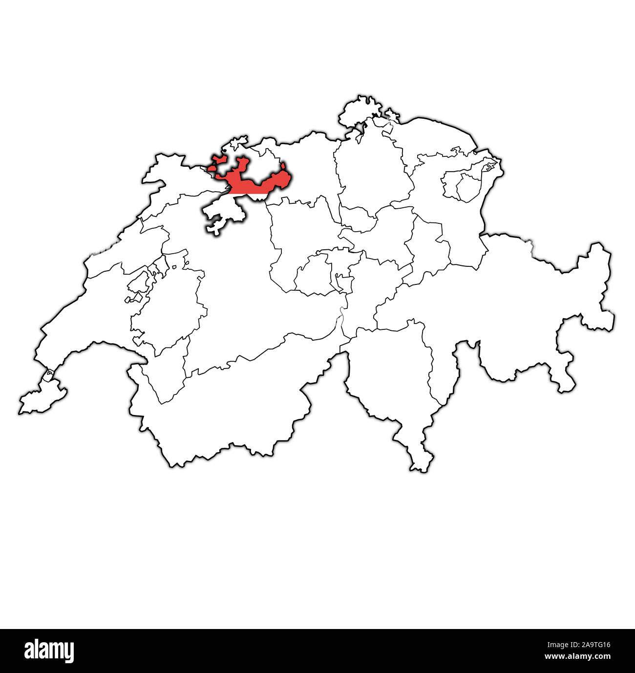 flag and territory of Solothurn canton on map of administrative ...