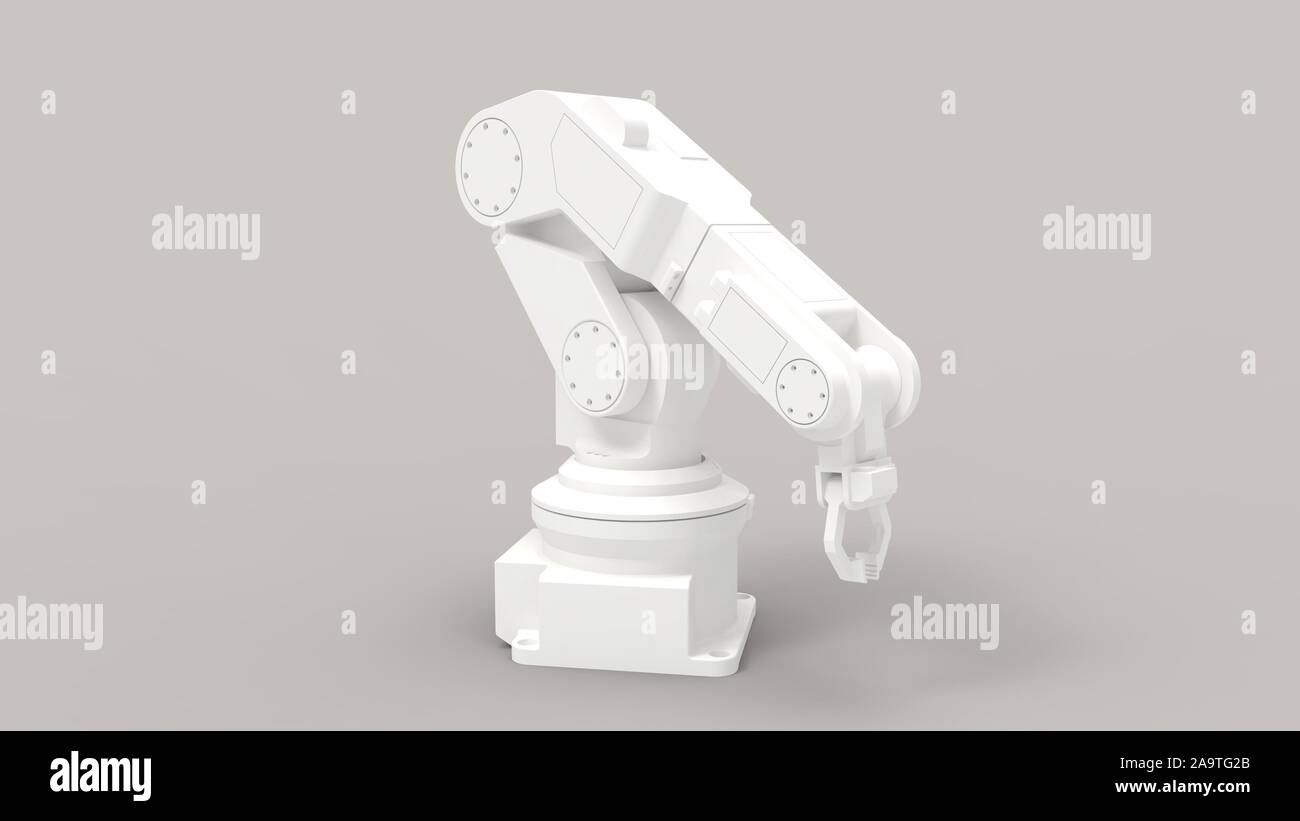 3d rendering of a robot arm isolated in a colored studio background ...