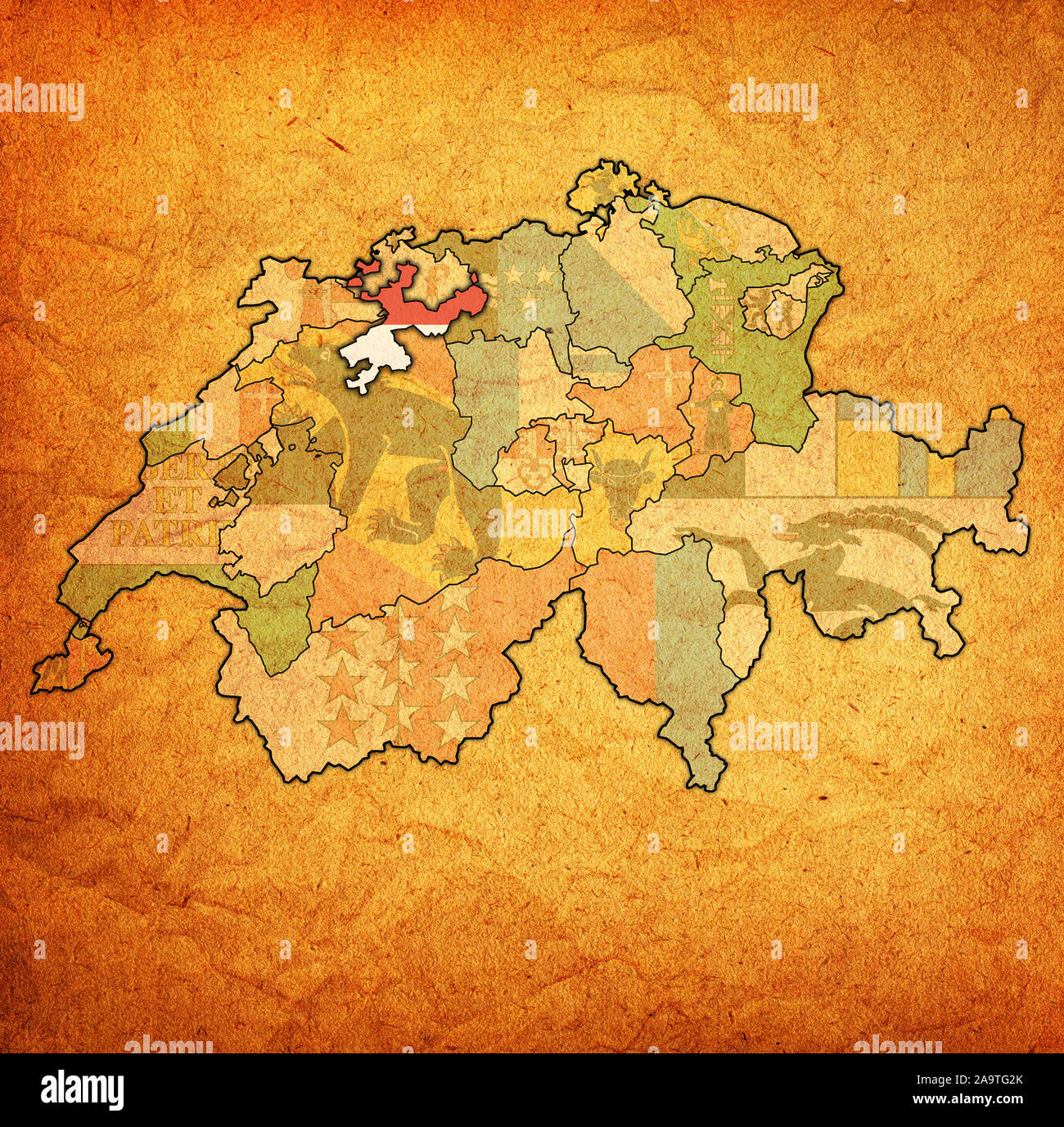flag and territory of Solothurn canton on map of administrative ...