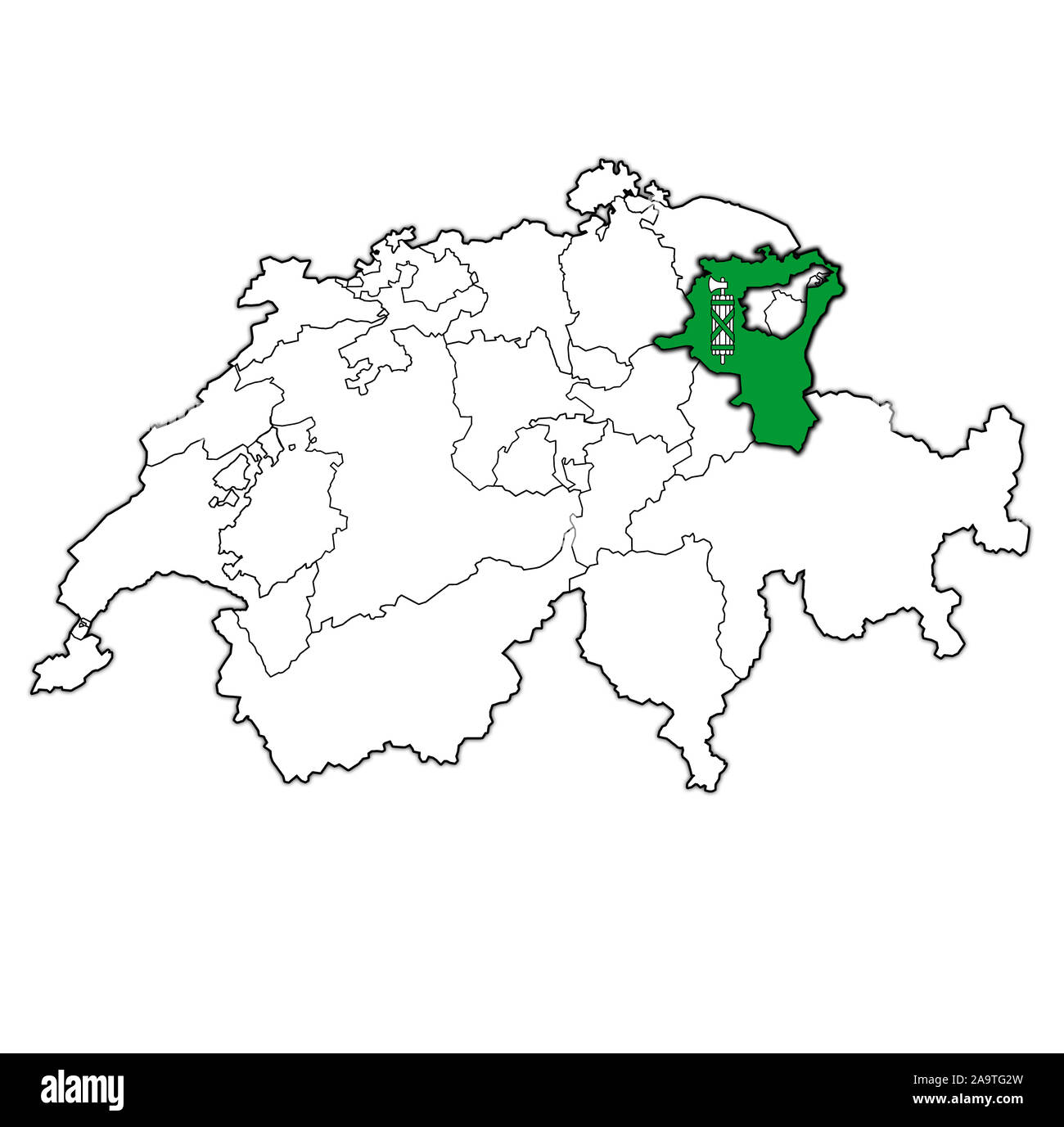 flag and territory of St Gallen canton on map of administrative ...