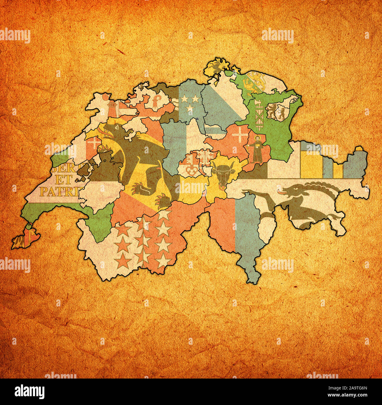 flags and territories of cantons on map of administrative divisions of ...