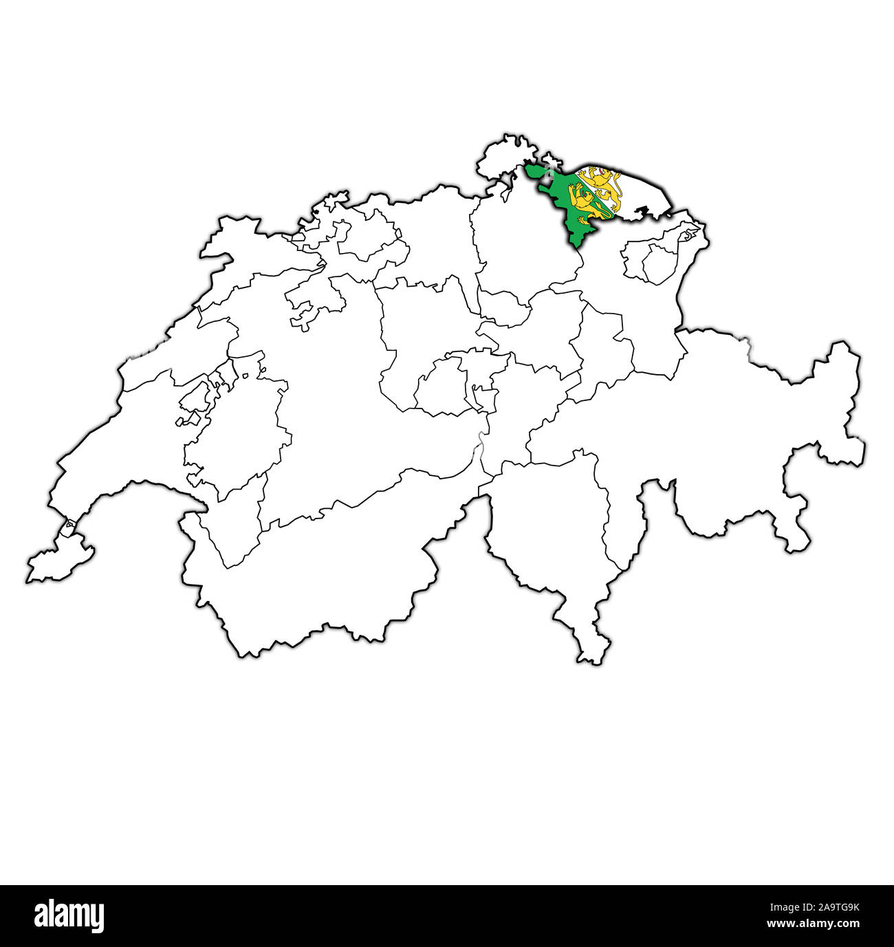 flag and territory of Thurgau canton on map of administrative divisions ...