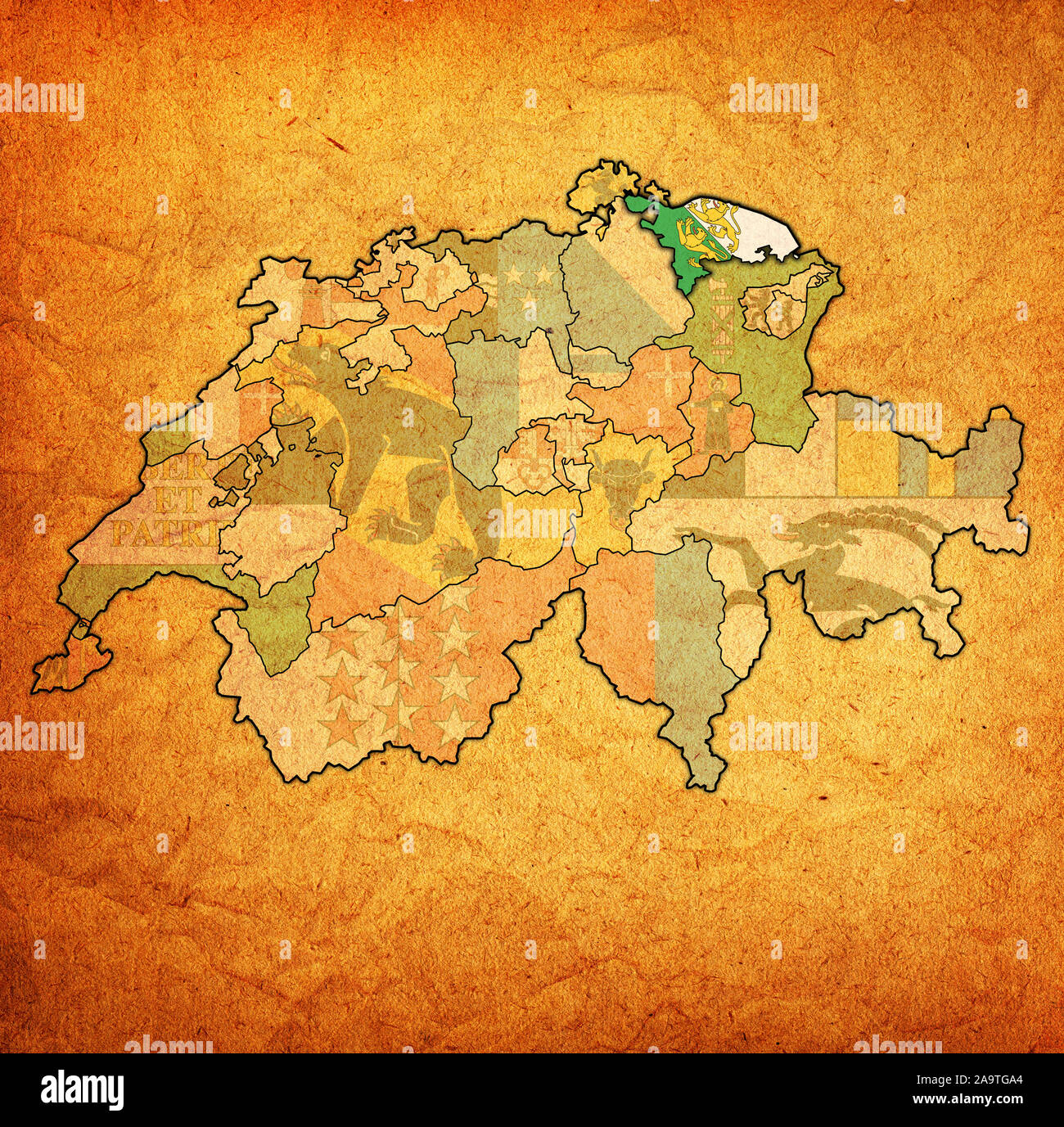 flag and territory of Thurgau canton on map of administrative divisions ...