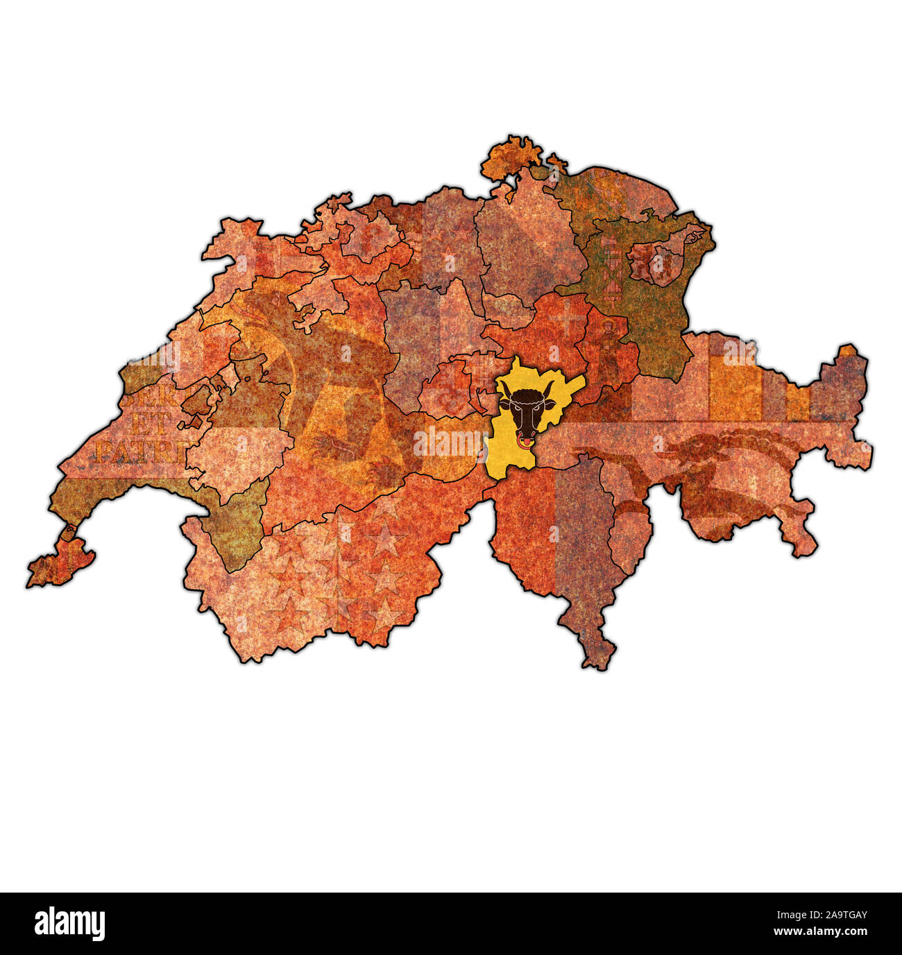 flag and territory of Uri canton on map of administrative divisions of ...