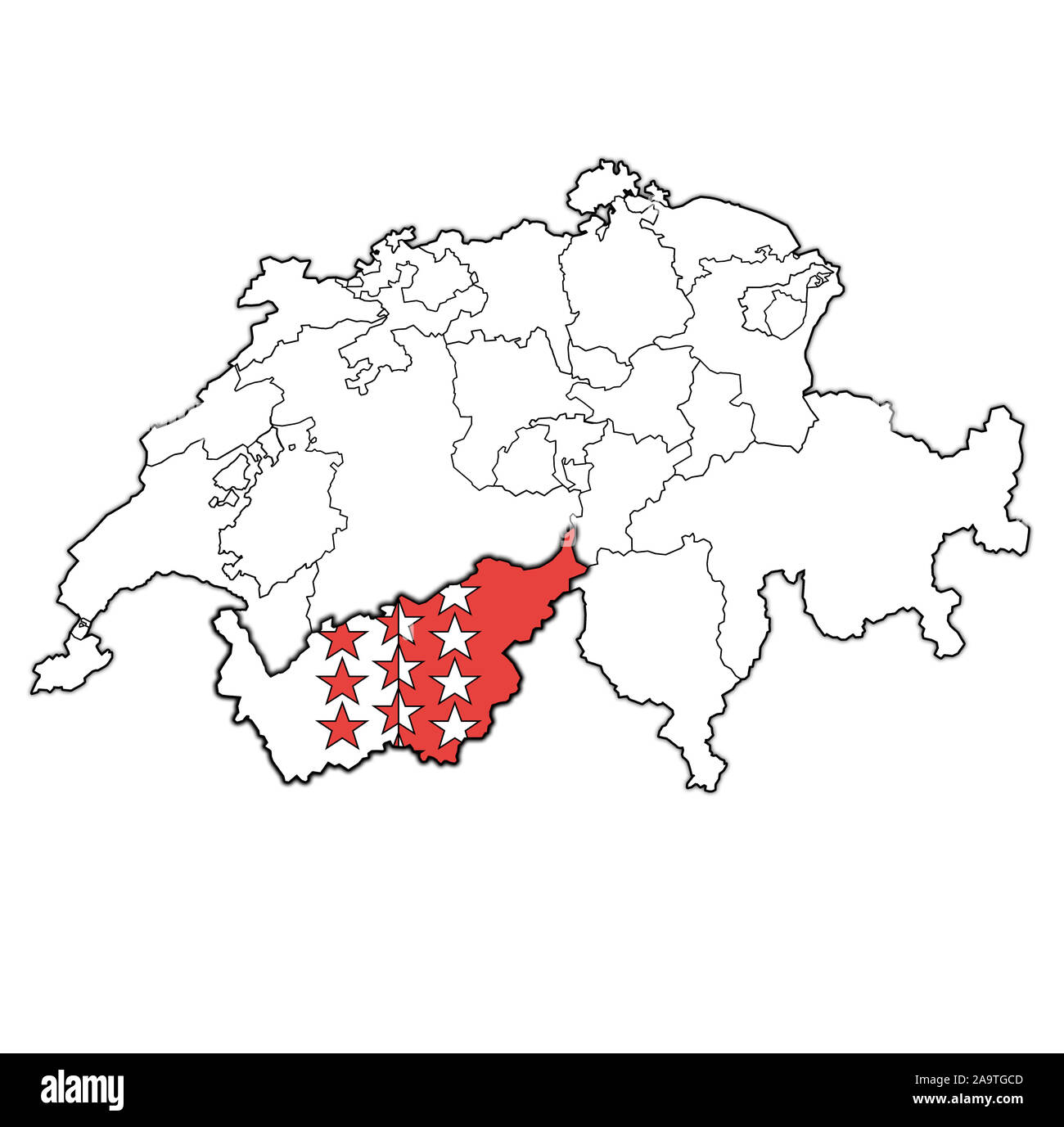 flag and territory of Wallis canton on map of administrative divisions ...