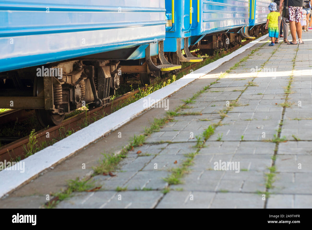 A train about to leave the station. Passengers and commuter train ...
