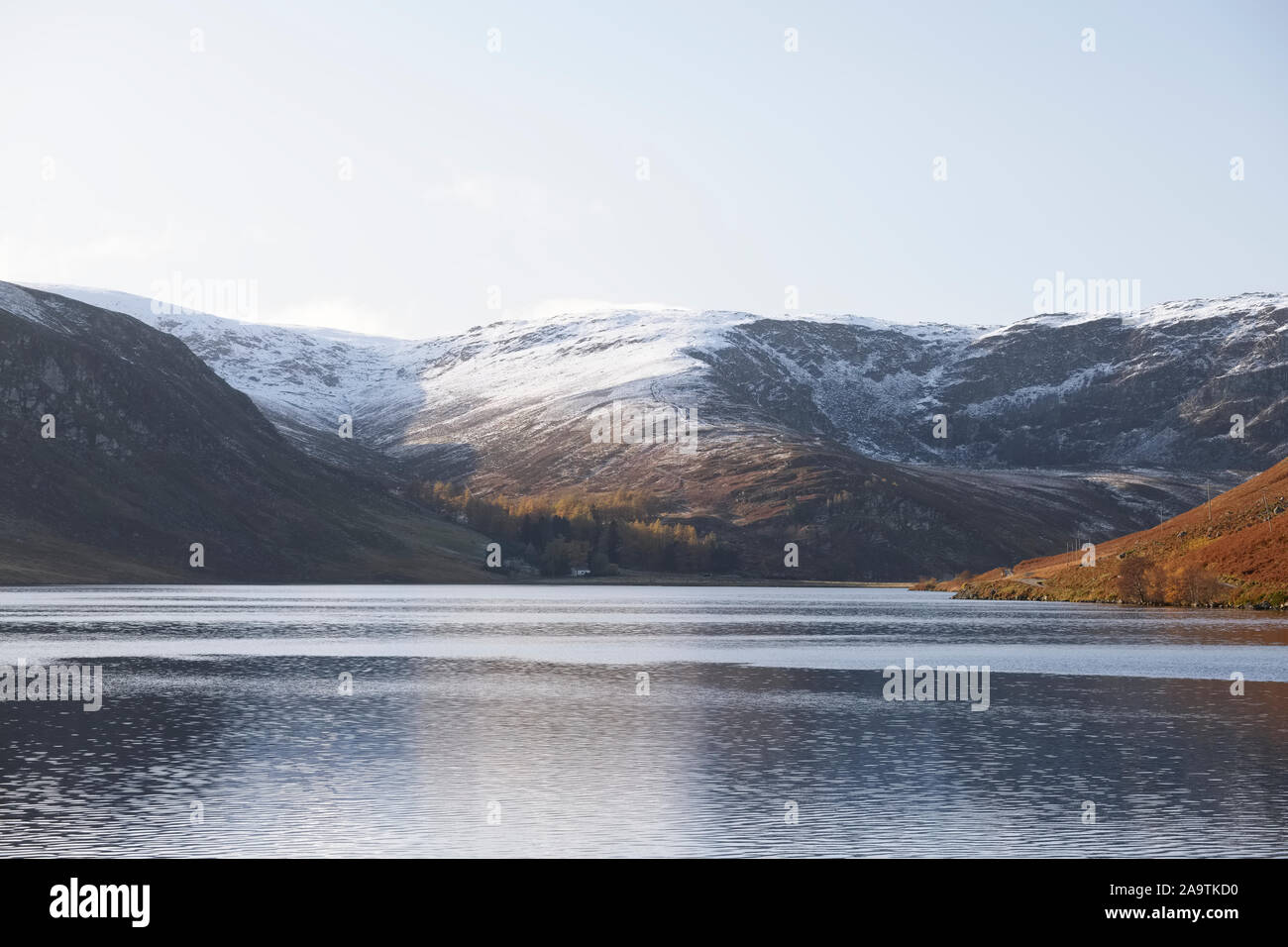 Loch Lee at Glenesk where River Esk joins lake at start of walk track ...