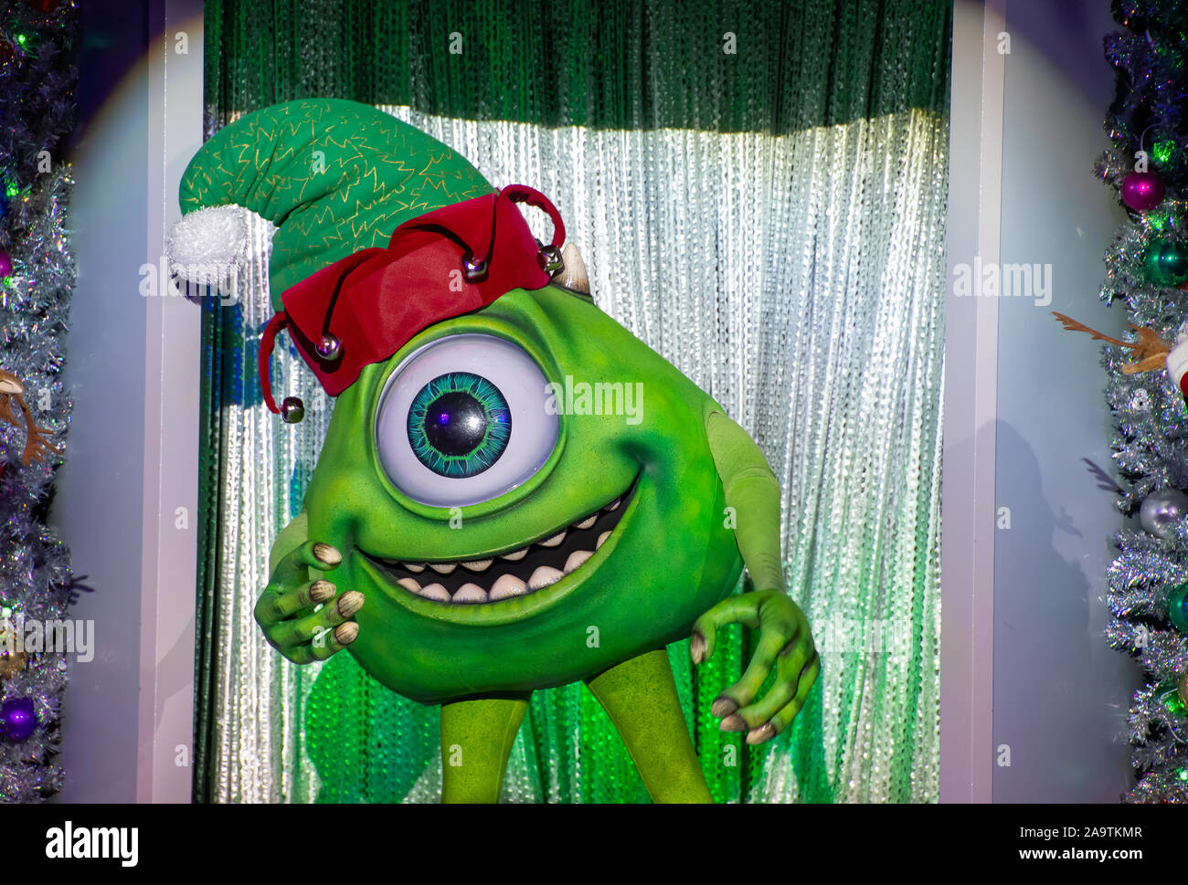 Mike Wazowski character in the Christmas show in Tomorrowland at the ...