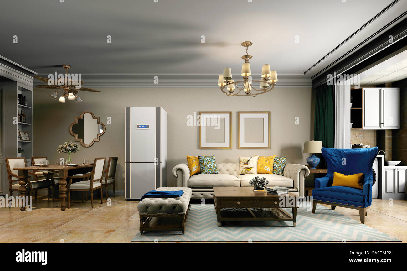 3d render modern living room Stock Photo - Alamy