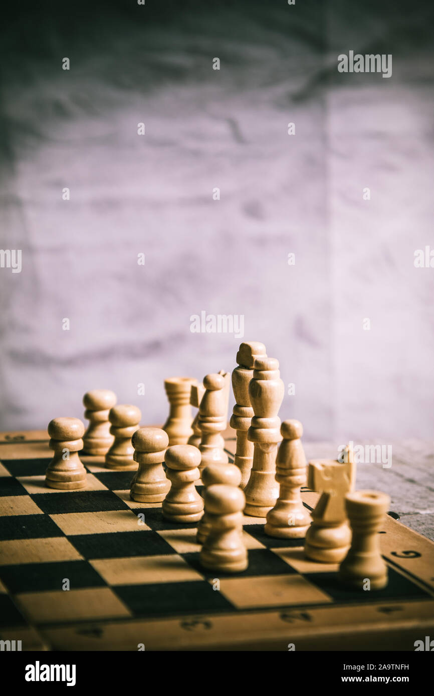 Scene of a white chess figures on a chess board Stock Photo - Alamy