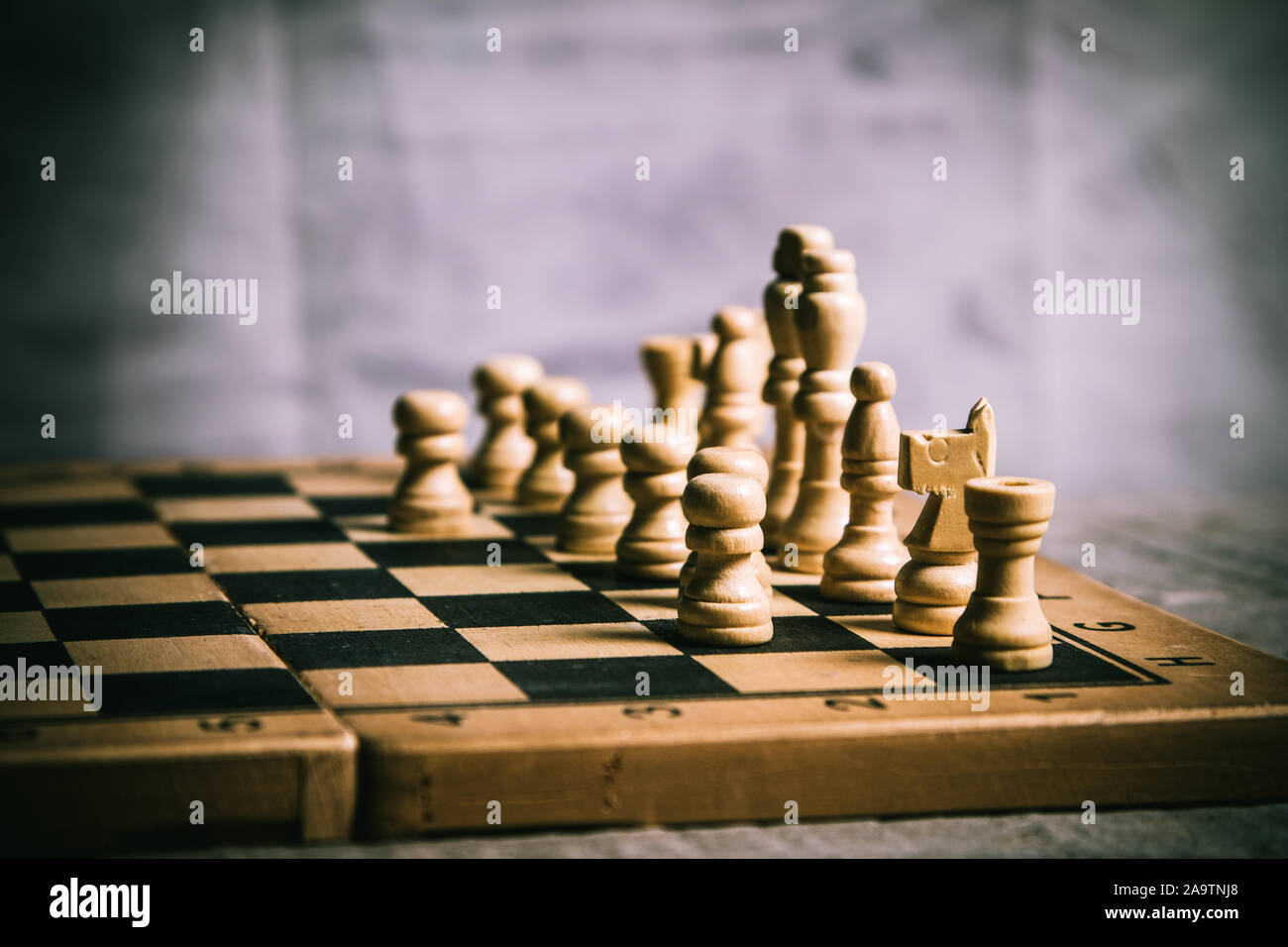 Scene of a white chess figures on a chess board Stock Photo - Alamy