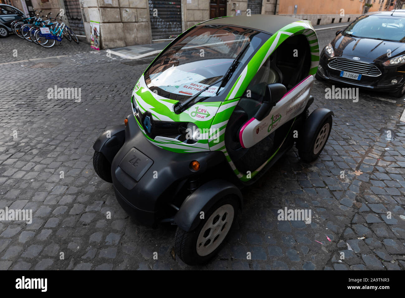 November 11,2019 ROME ITALY, Electric Car on rent in a Street. Rome ...
