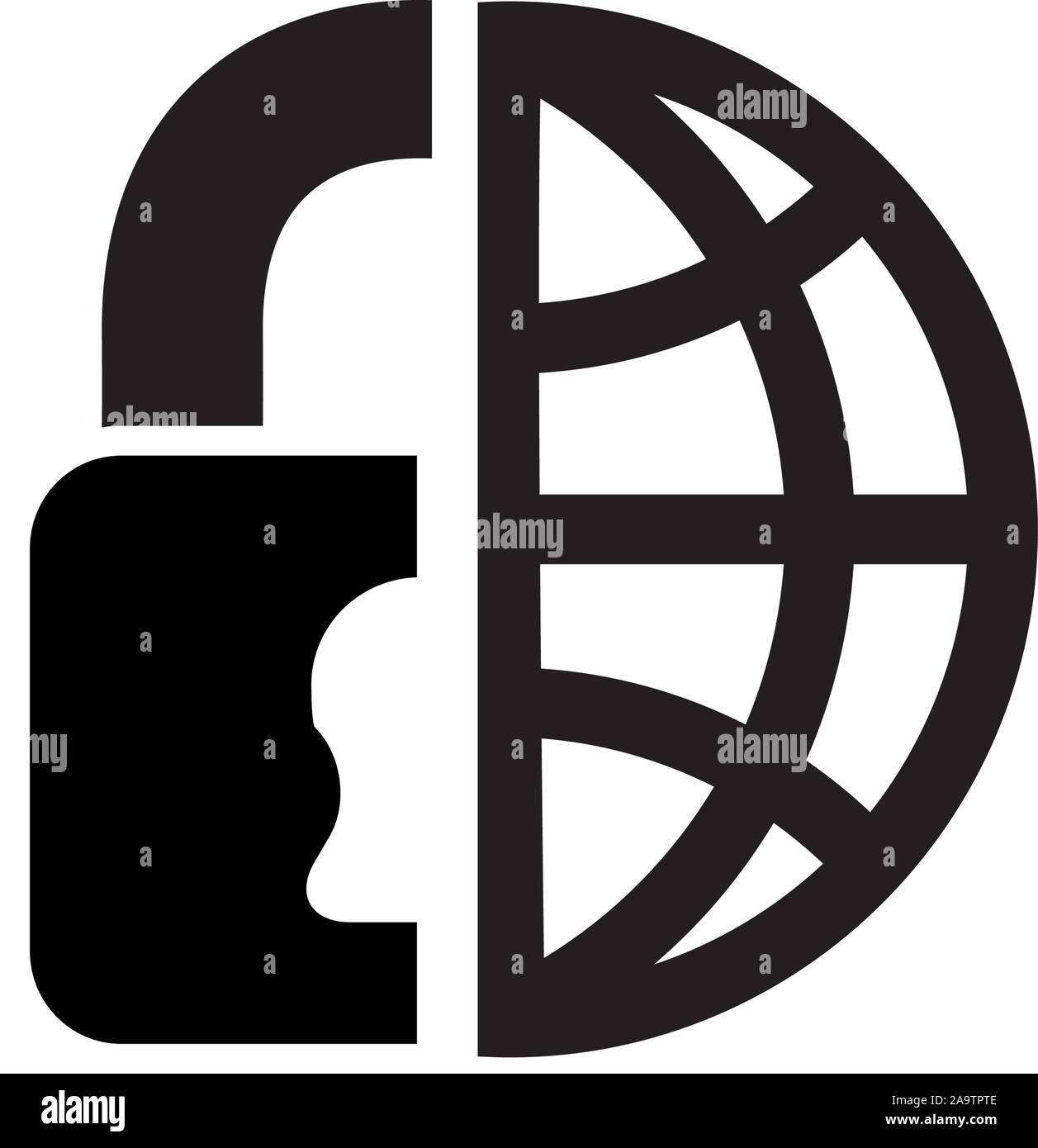 security sphere browser and padlock line style vector illustration ...