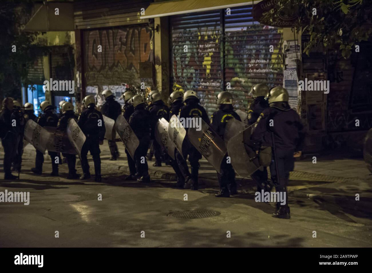 Athens, Greece. 17th Nov, 2019. Riot police raid Exarcheia neighborhood ...