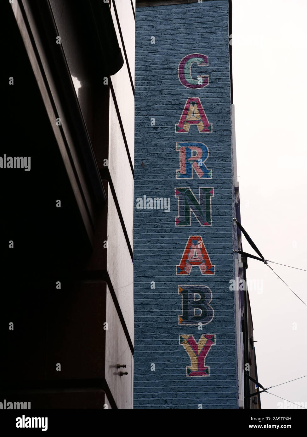 Vertical and colourful sign of Carnaby seen in London, England, UK ...
