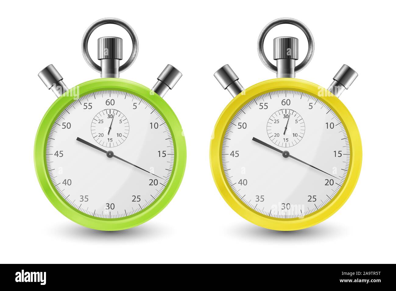 Realistic Red and Blue Classic Stopwatch Icon Set Closeup Isolated on ...