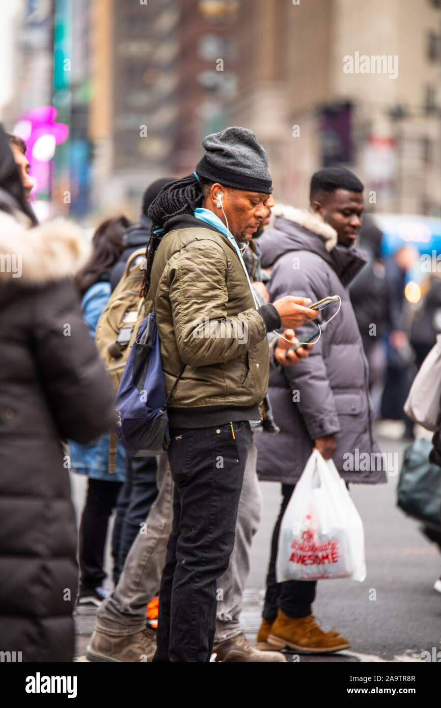 NEW YORK CITY - DECEMBER 14, 2018: City life Street scene with people ...