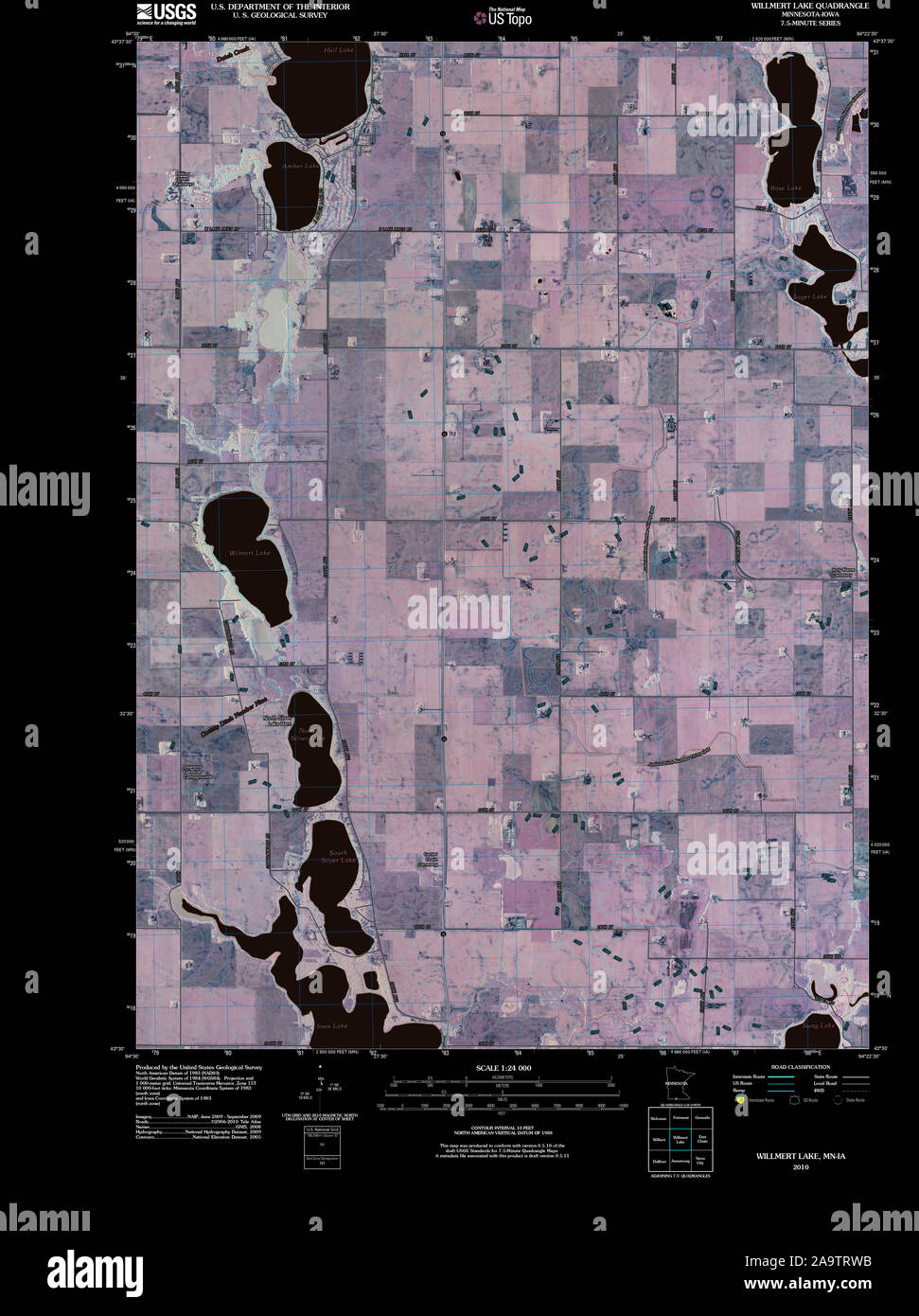 USGS TOPO Map MInnesota MN Willmert Lake 20100806 TM Inverted ...