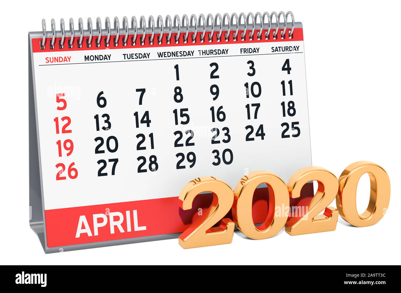 April 2020 Desk Calendar, 3D rendering isolated on white background ...