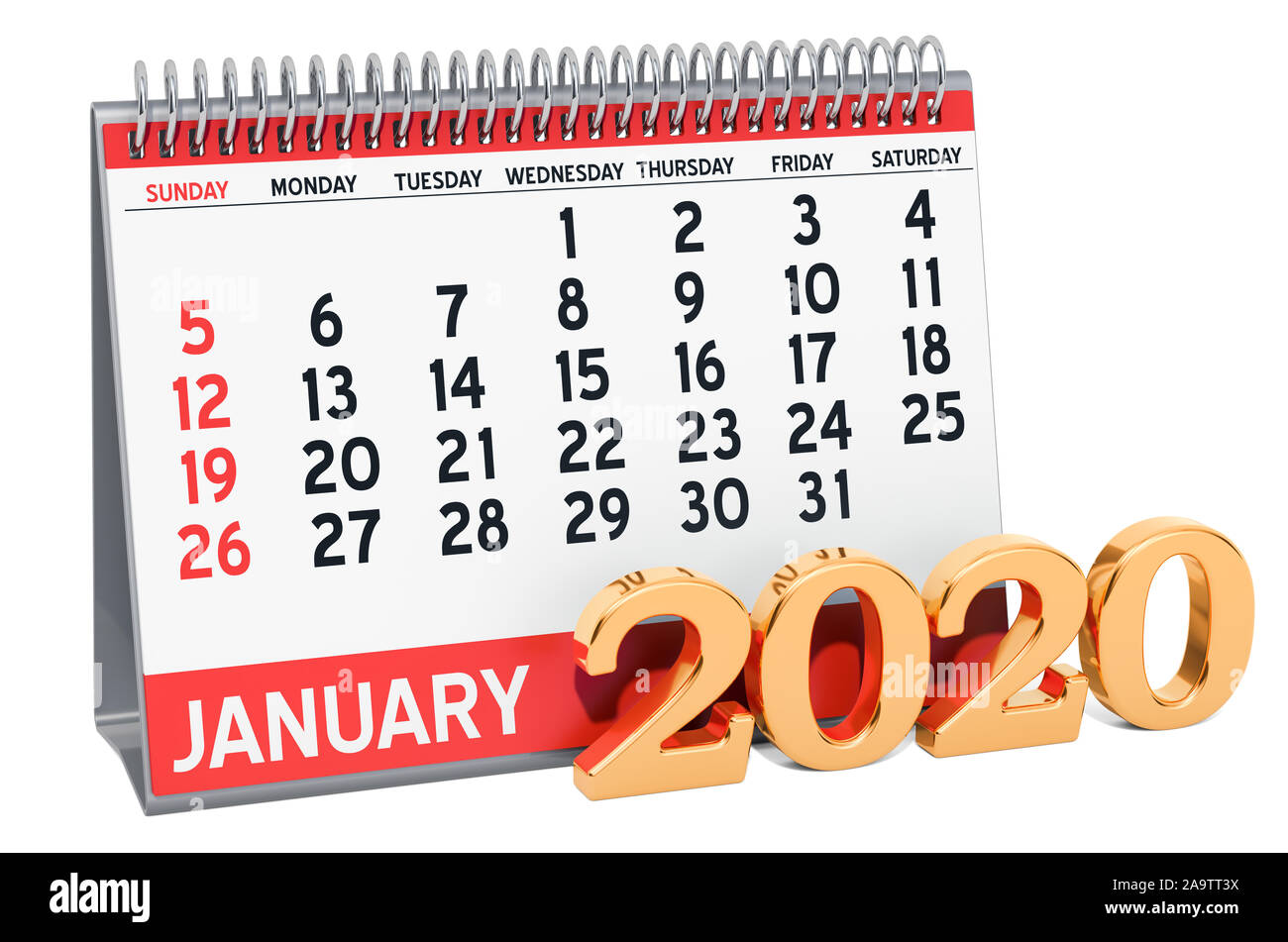 January 2020 Desk Calendar, 3D rendering isolated on white background ...