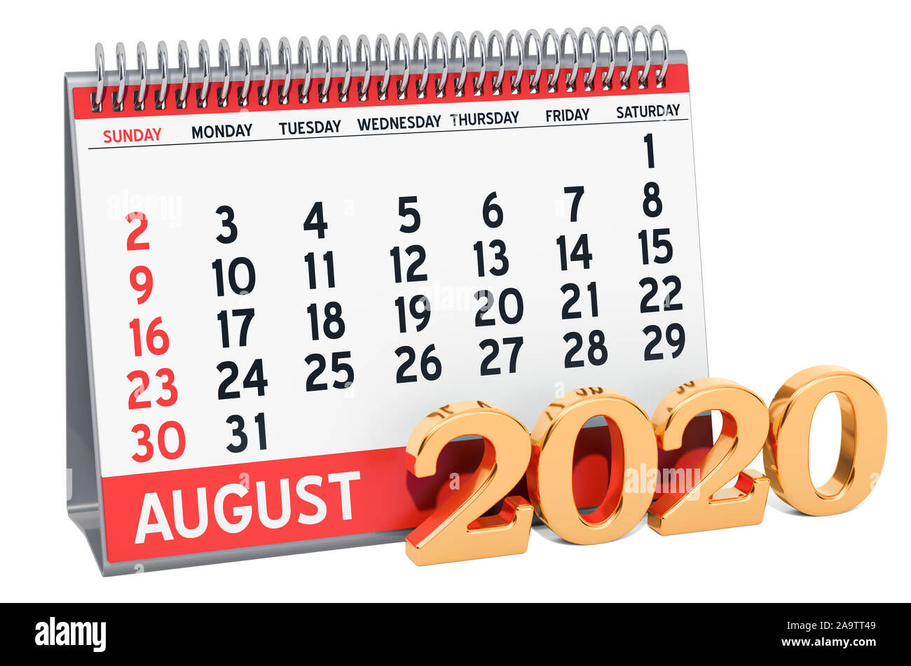 August 2020 Desk Calendar, 3D rendering isolated on white background ...