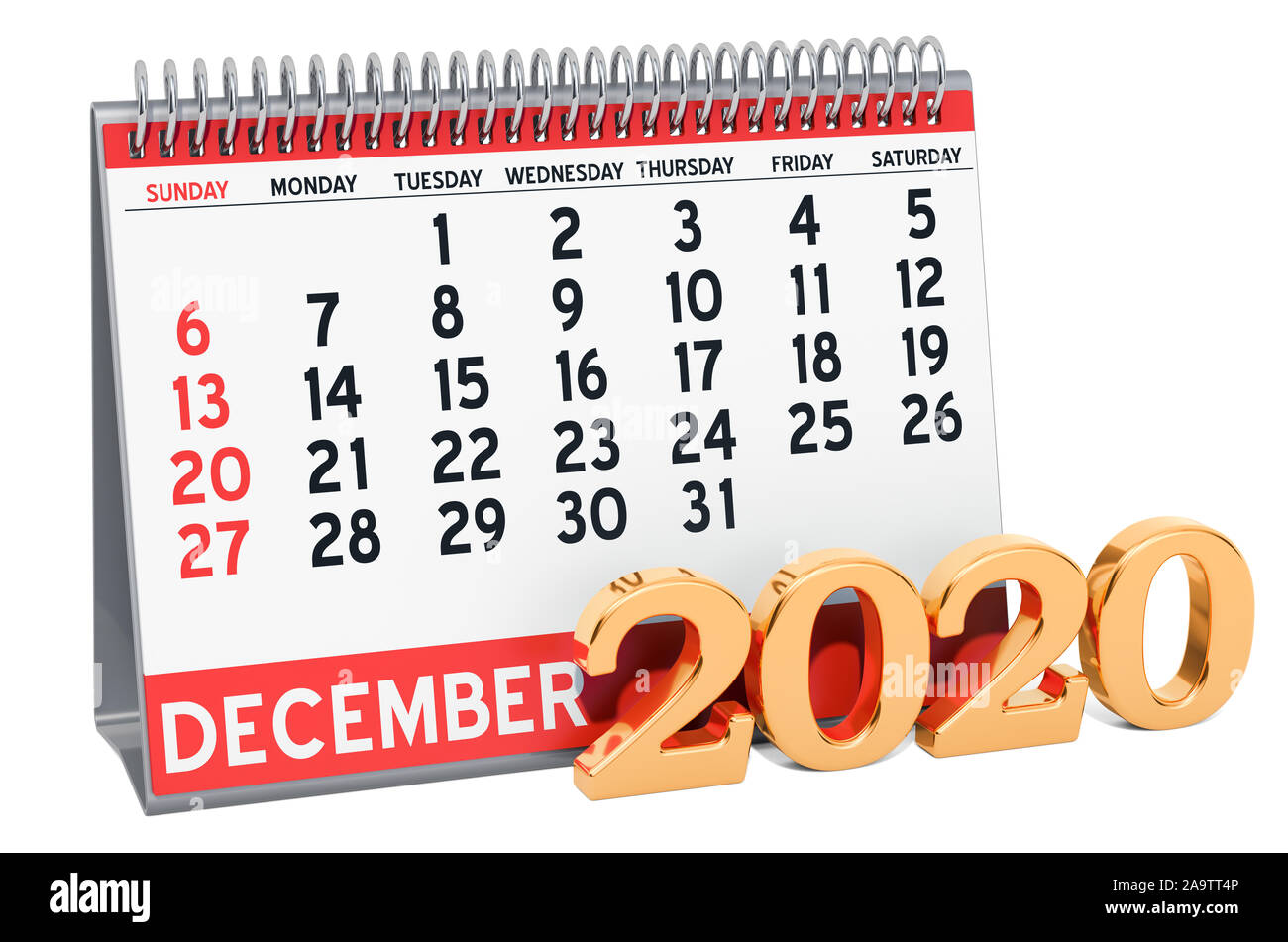 December 2020 Desk Calendar, 3D rendering isolated on white background ...