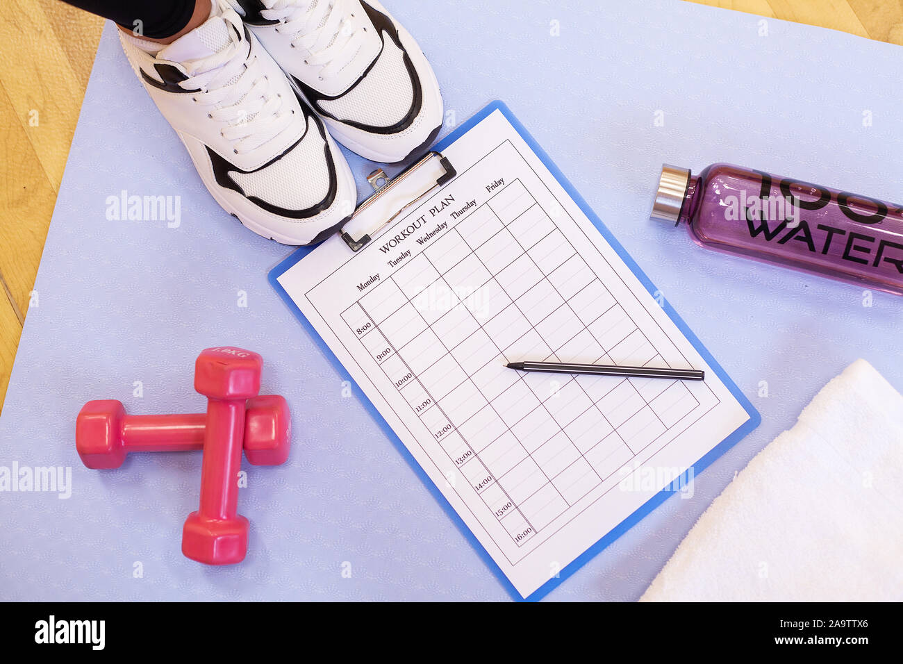 Sports background.Things of a sportsman on violet background Stock ...