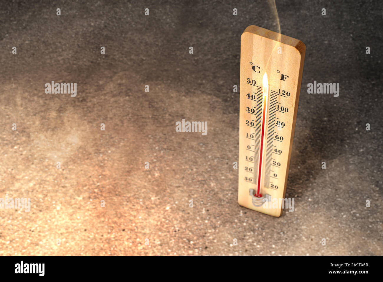 Thermometer with high temperature on the street with glowing sun ...