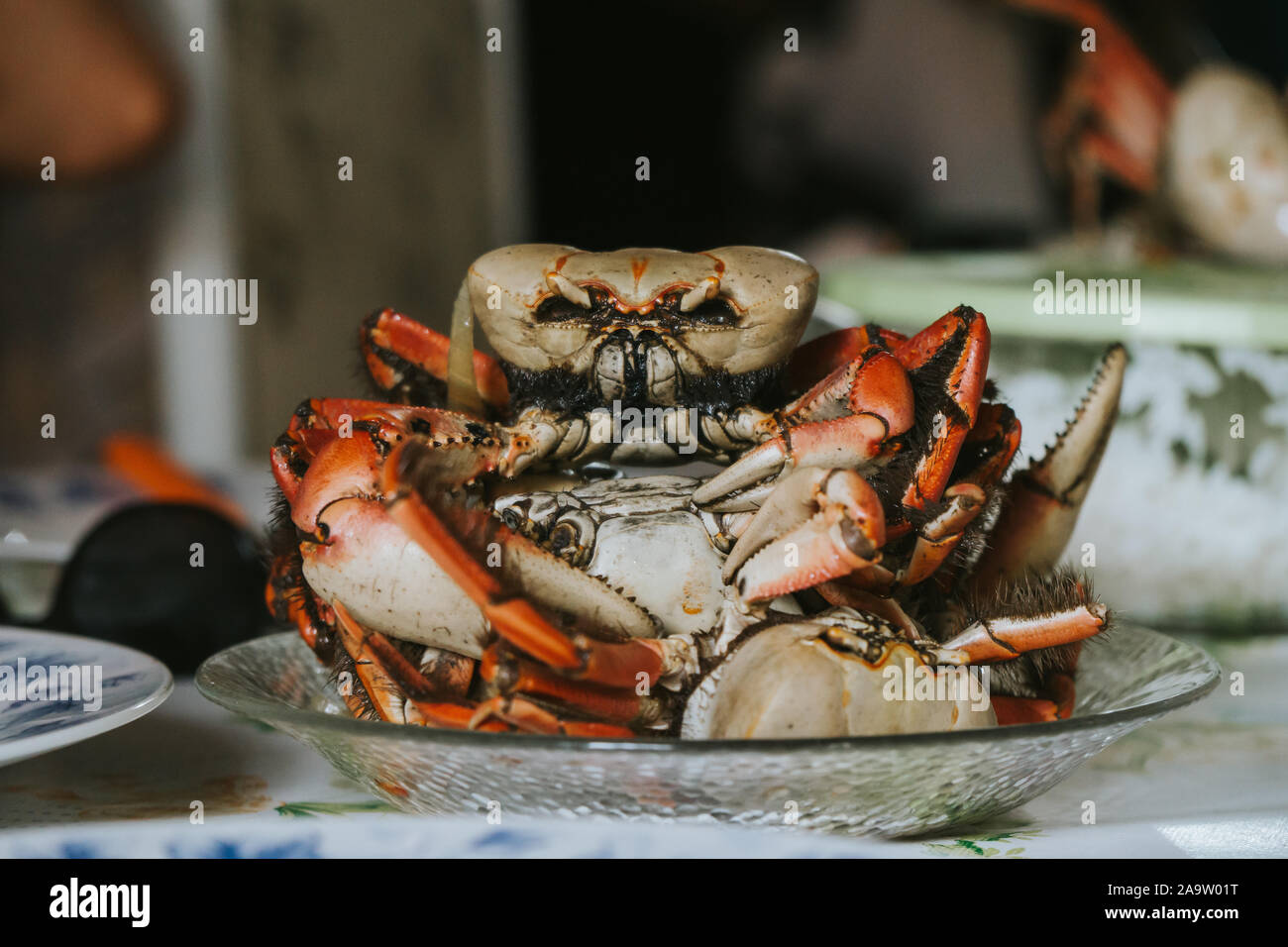 boiled crabs ready to eat on table Stock Photo - Alamy