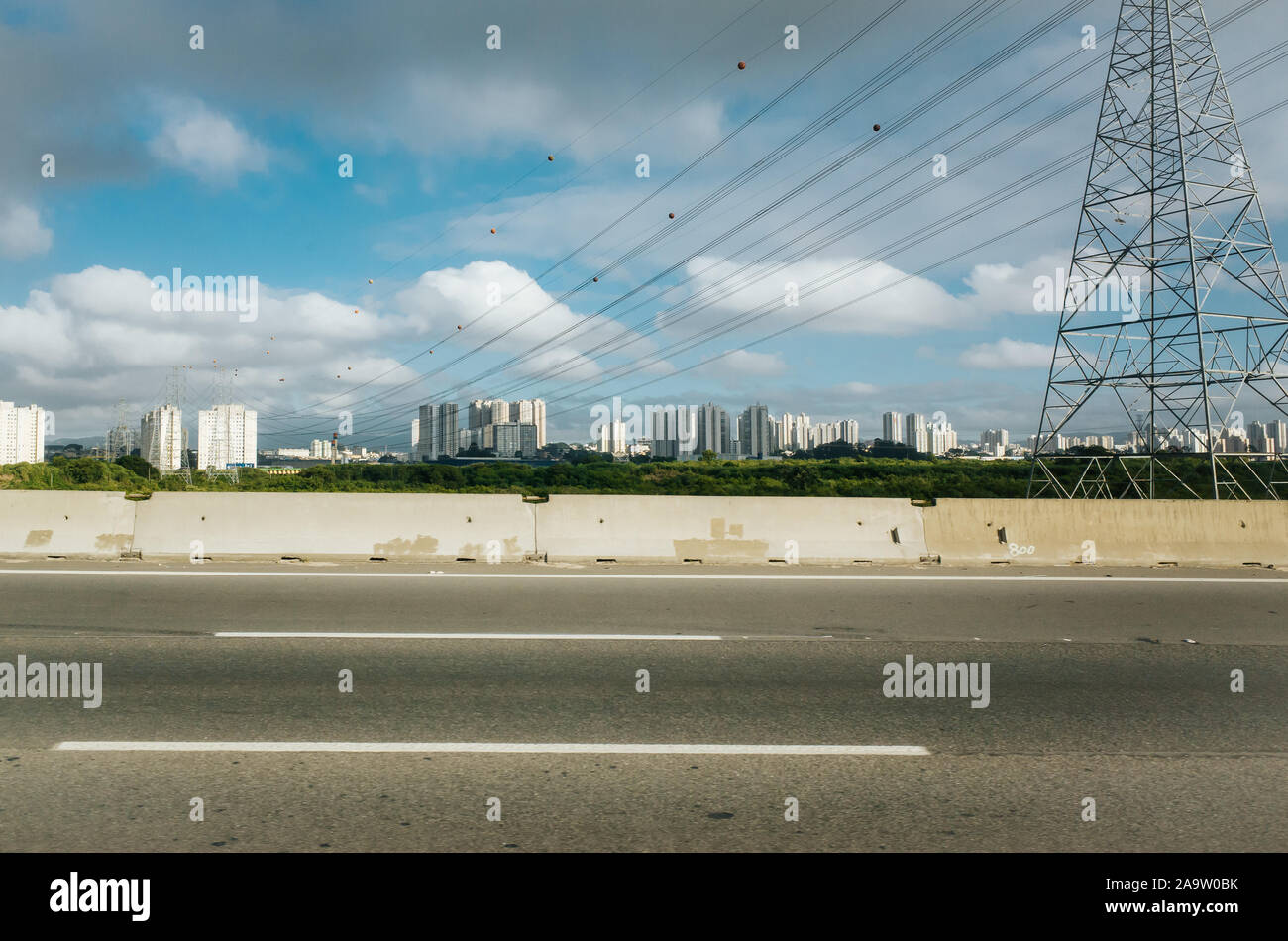 telegraph in front of skyline of a city Stock Photo - Alamy