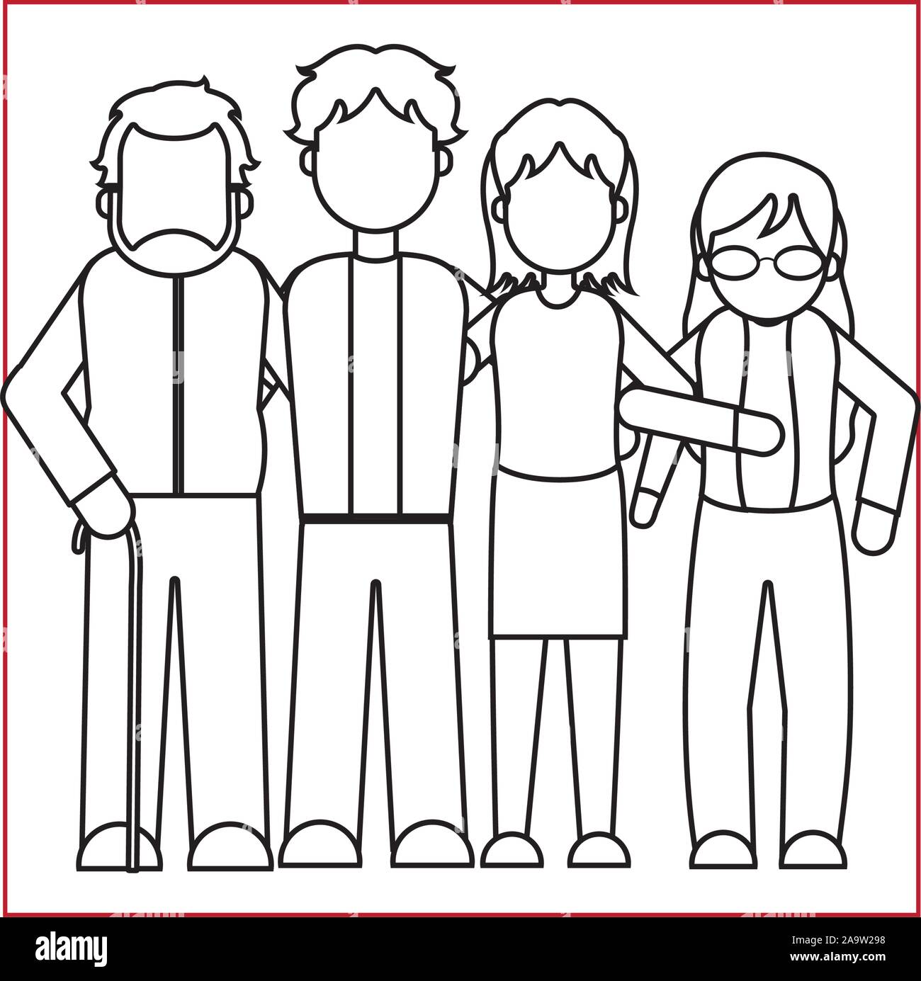 parents and grandparents member family line style vector illustration ...