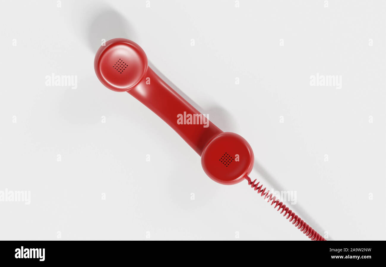 red telephone handset over white background 3d render illustration ...