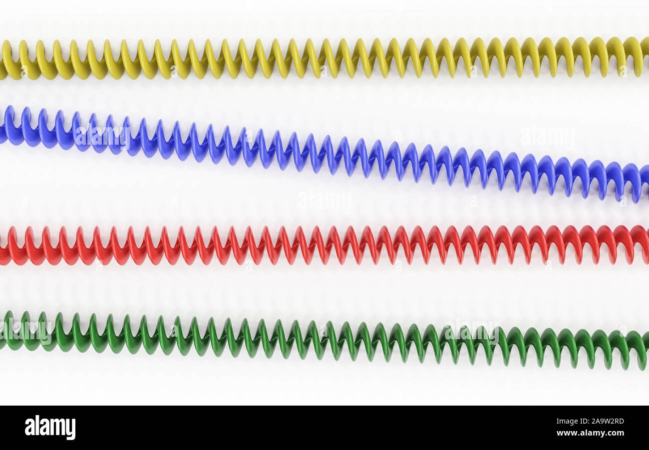 Multi colored phone cords, isolated on white background 3d render ...
