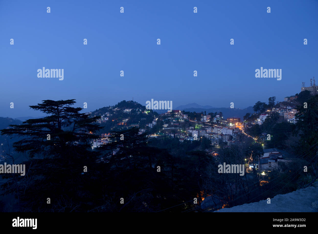 Late evening view of the Shimla Valley at The Mall Road. Shimla is the ...
