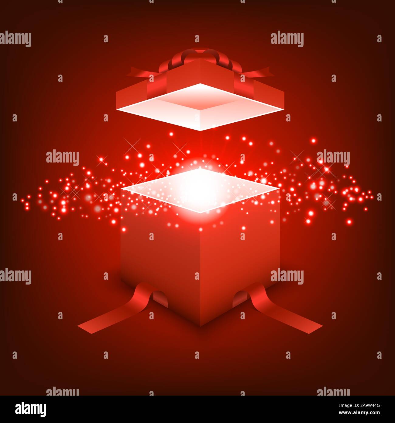 Open gift box with blue red light, festival and celebration, red box ...