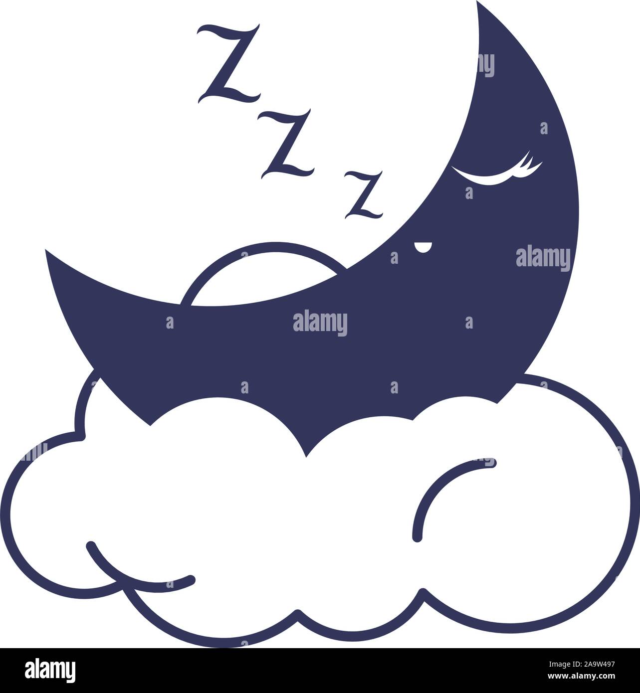 sleep cloud half moon line image vector illustration Stock Vector Image ...