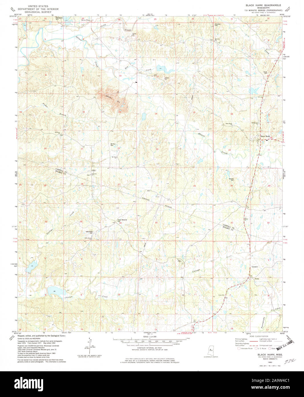 USGS TOPO Map Mississippi MS Black Hawk 335357 1982 24000 Restoration ...