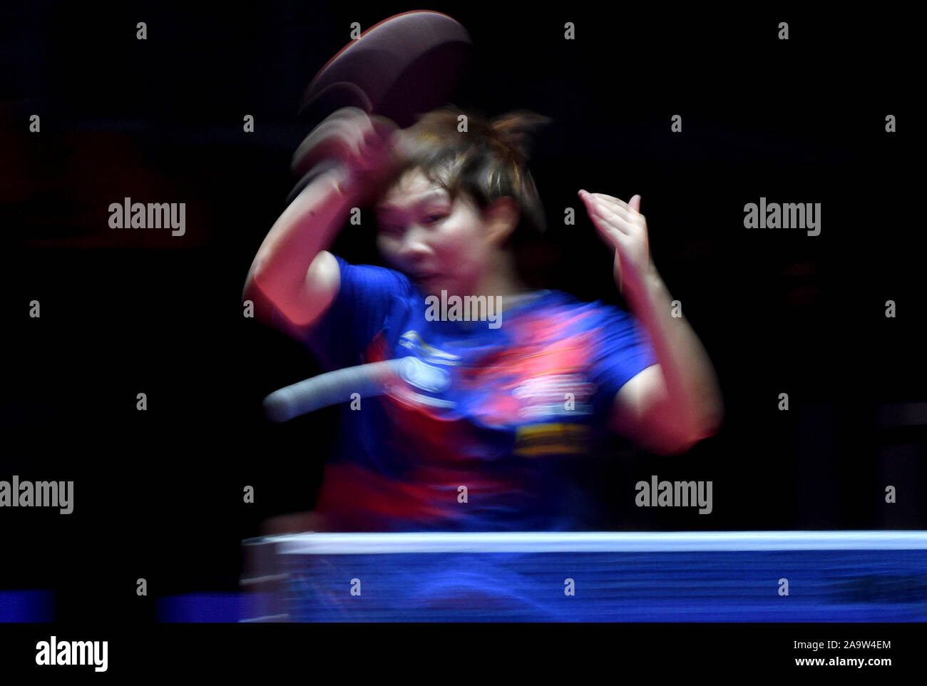 Linz. 17th Nov, 2019. Zhu Yuling of China hits a return during the ...