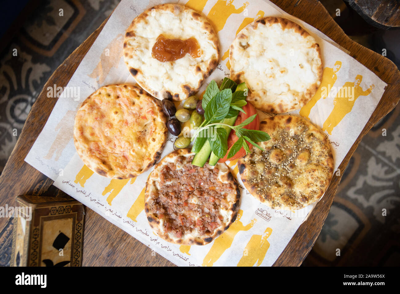 Assorted Manakeesh at Al Falamanki Restaurant, Beirut, Lebanon Stock ...