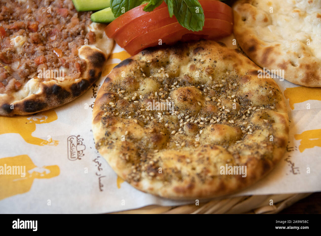 Zaatar Manakeesh at Al Falamanki Restaurant, Beirut, Lebanon Stock ...