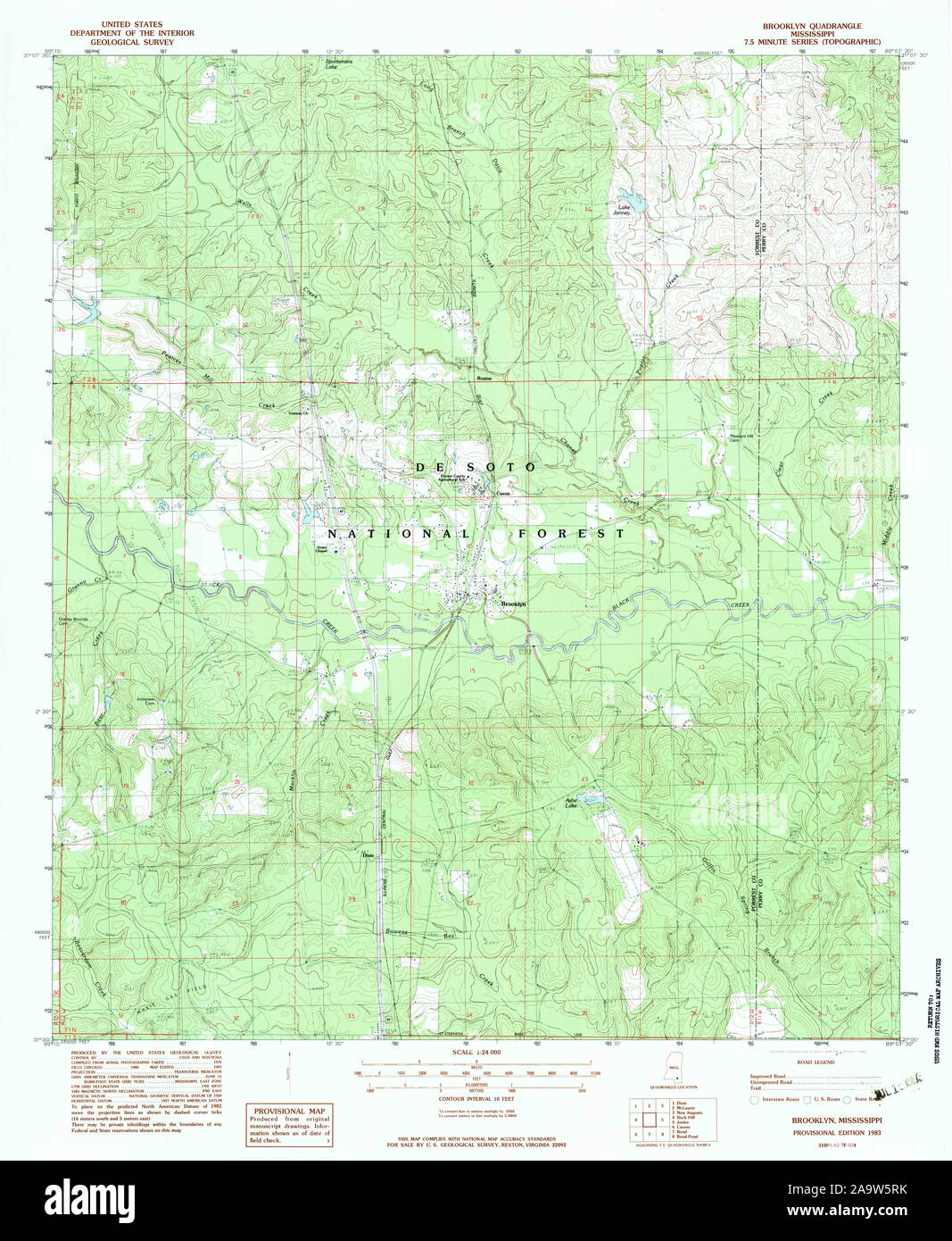 USGS TOPO Map Mississippi MS Brooklyn 335391 1983 24000 Restoration ...