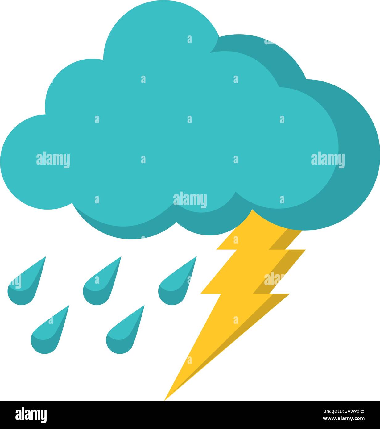 cloud thunderbolt rainy weather flat icon image vector illustration ...