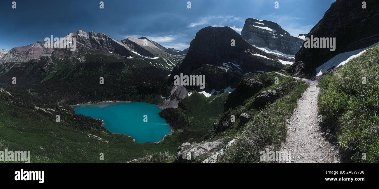 Grinnell Lake and Angel Wing Mountain in Glacier National Park Stock ...