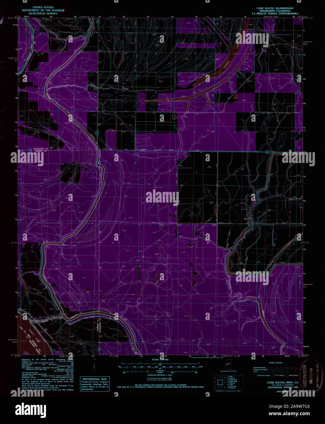 USGS TOPO Map Mississippi MS Cane Bayou 335432 1988 24000 Inverted ...
