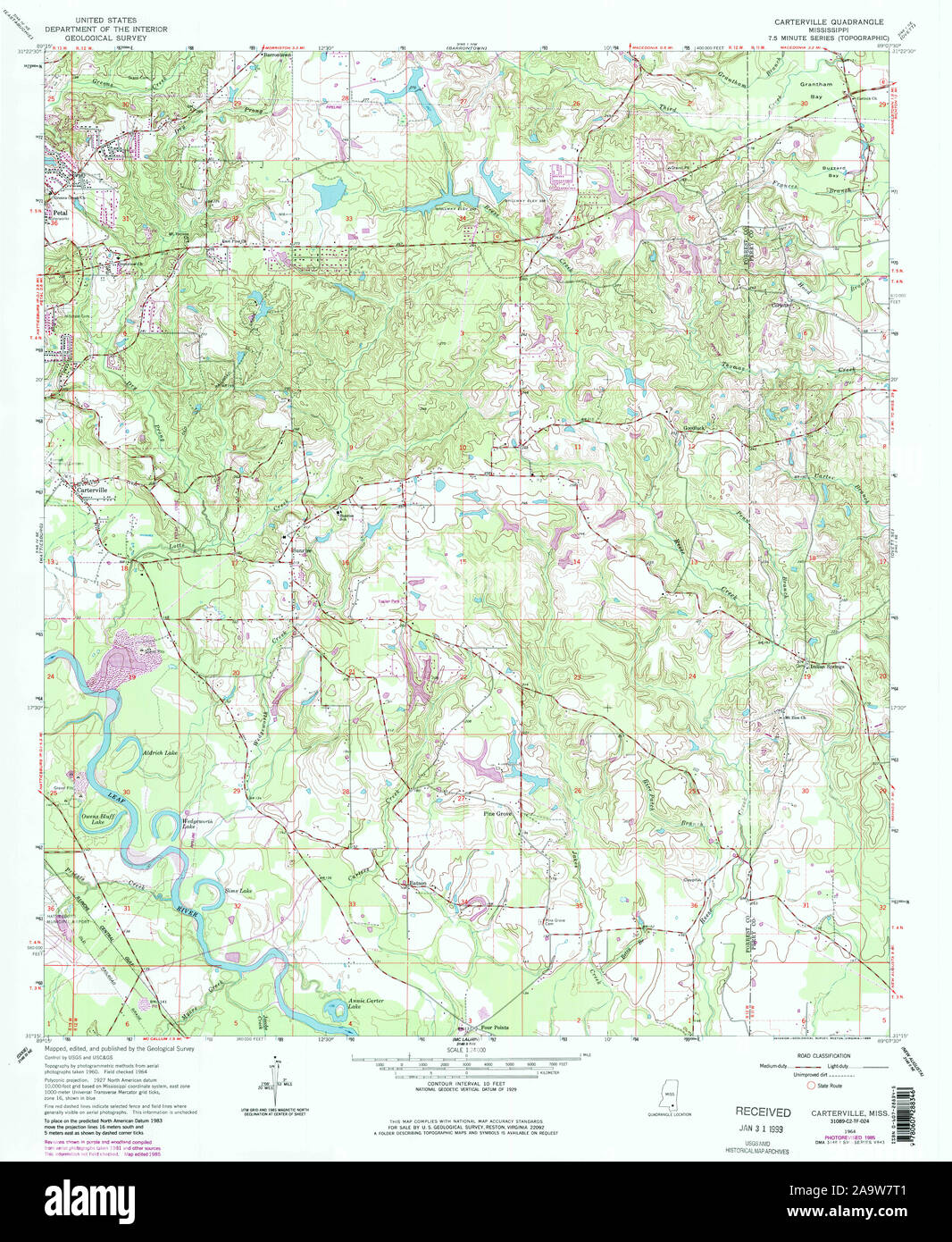 USGS TOPO Map Mississippi MS Carterville 335445 1964 24000 Restoration ...