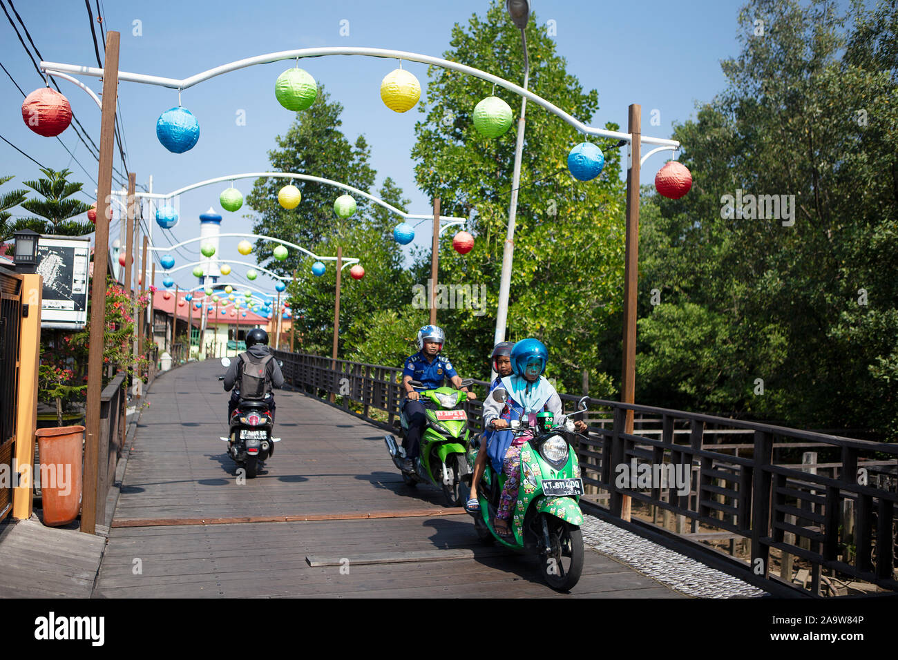 wooden bridge at bontang Koala Village, Botang, surrounded mangrove ...