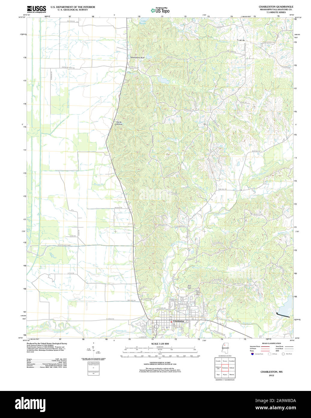 USGS TOPO Map Mississippi MS Charleston 20120417 TM Restoration Stock ...