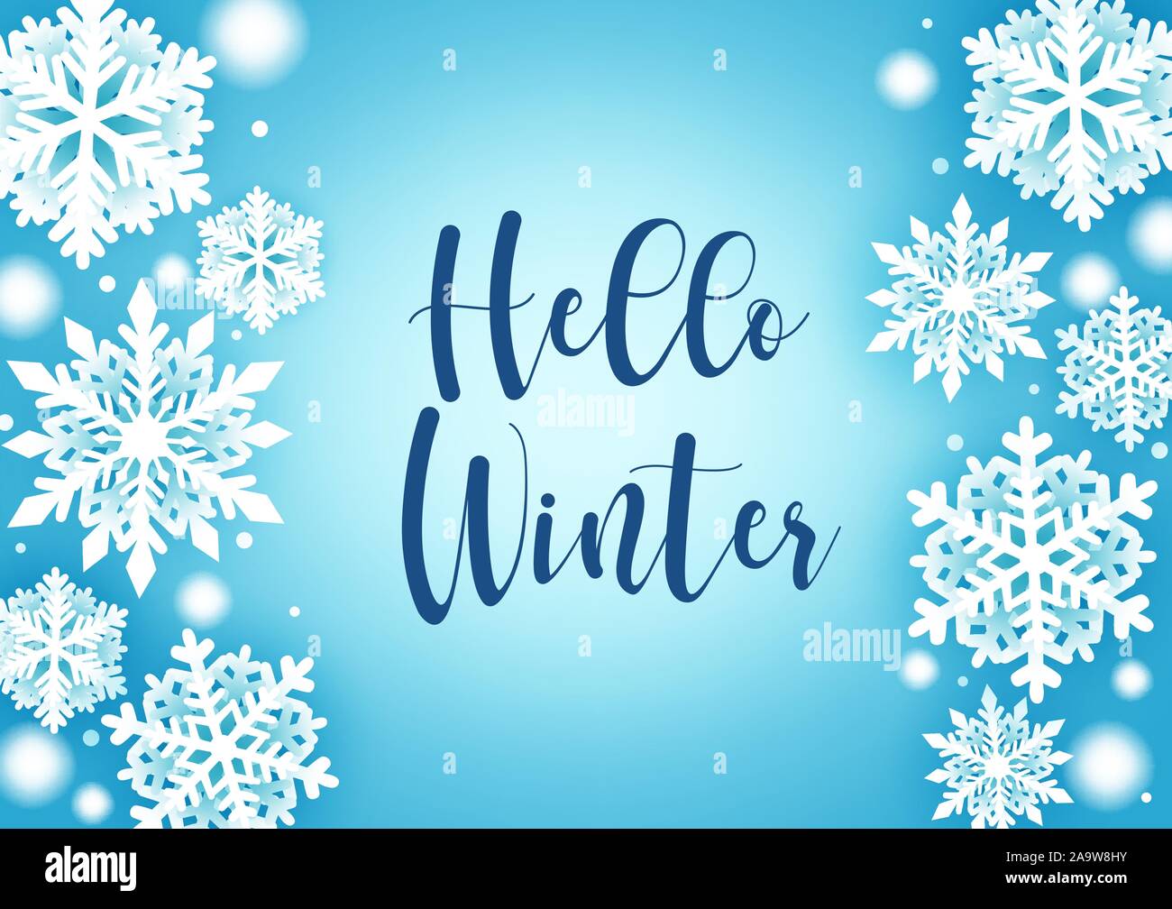 Hello winter greeting card with snowflake vector background. Winter ...